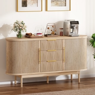 Moasis 55" Mid-Century Modern Fluted Sideboard Coffee Bar Storage Cabinet w/3 Drawers and ...